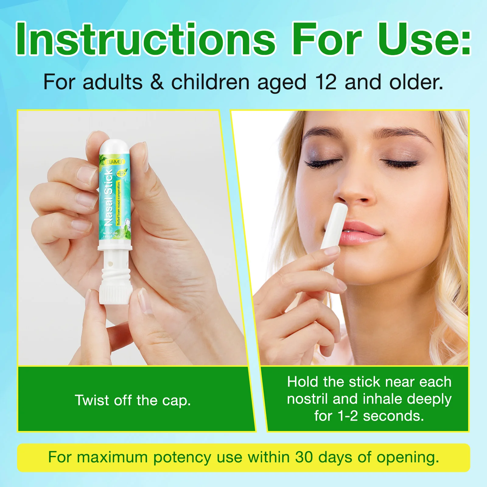 ELAIMEI Nasal Inhaler Sticks - Clear Stuffy Nose Easily