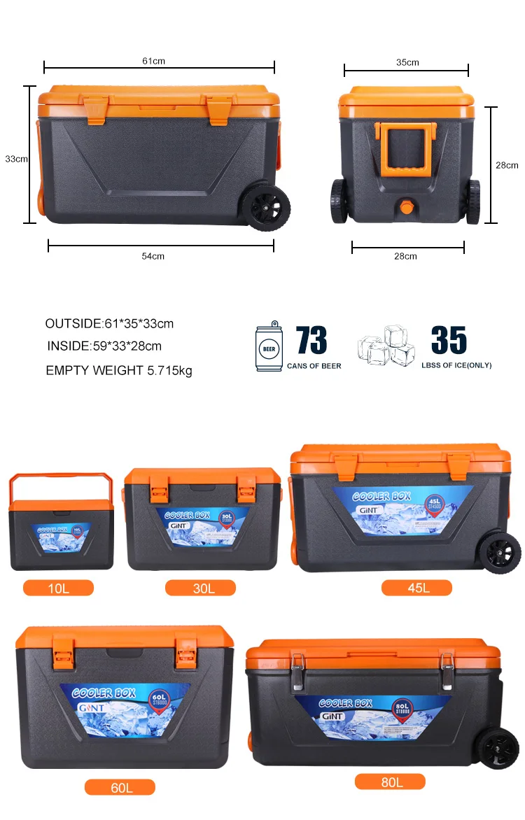 Custom Large Portable 45l Cooler Square Plastic Ice Chest Food Beer ...