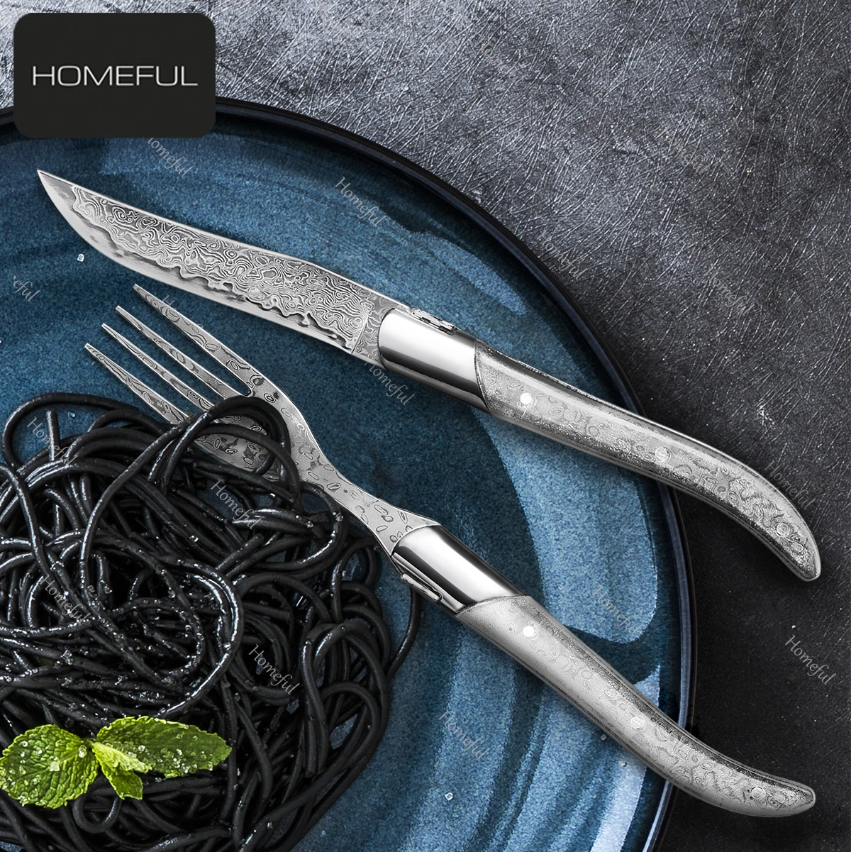 Alibaba.com: Laguiole Damascus flatware set with acrylic handle ...