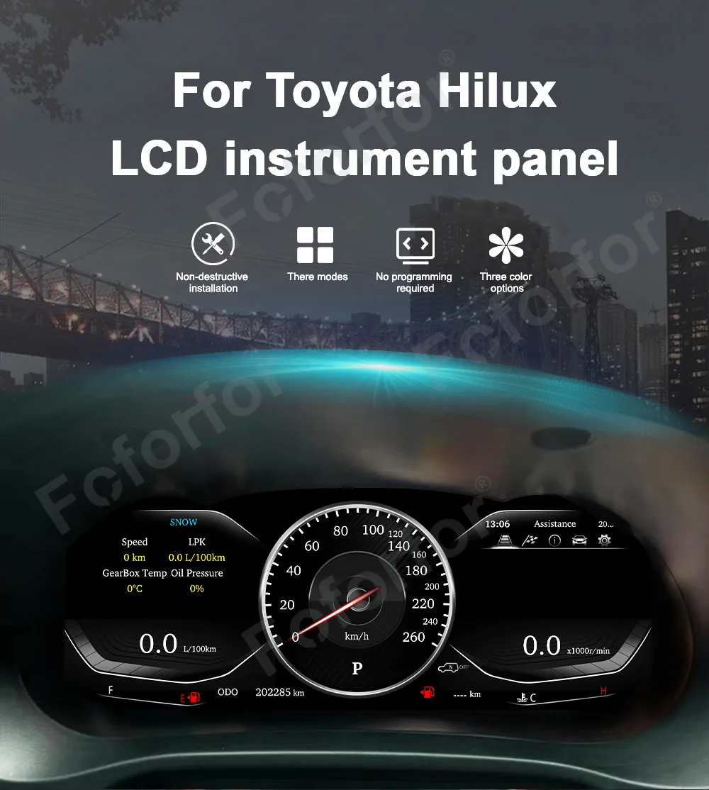 12.3'' LCD Dashboard Panel for Toyota Hilux | Digital Speedometer with ...