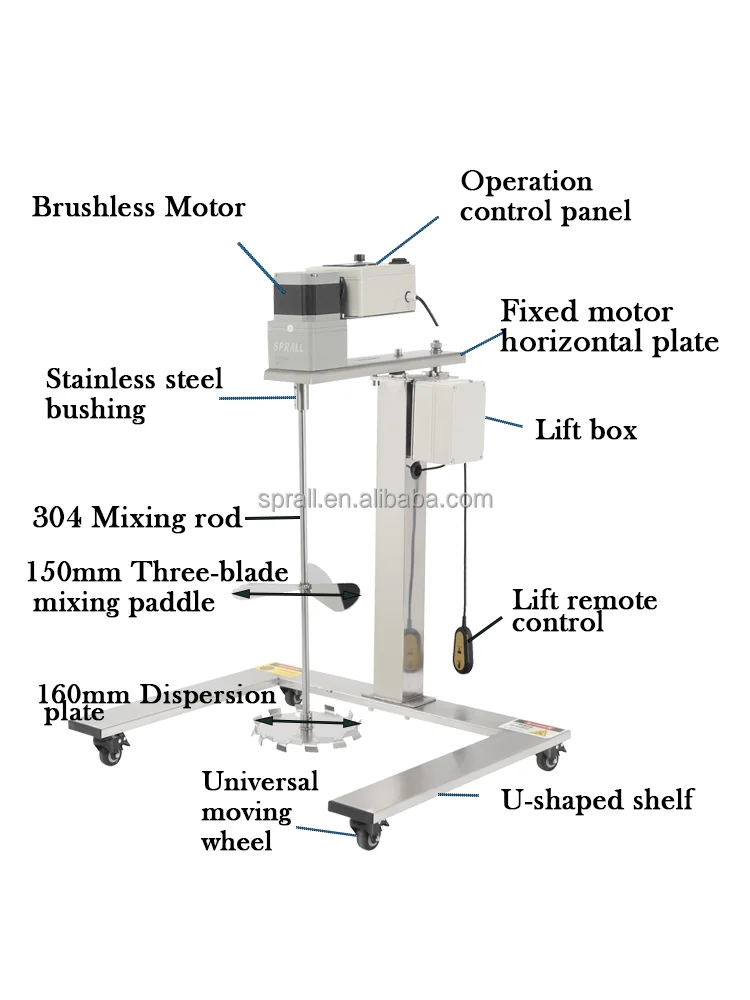 0.12KW SPRALL Overhead Motor Stirrer Chemical Cosmetics Coating Paint ...