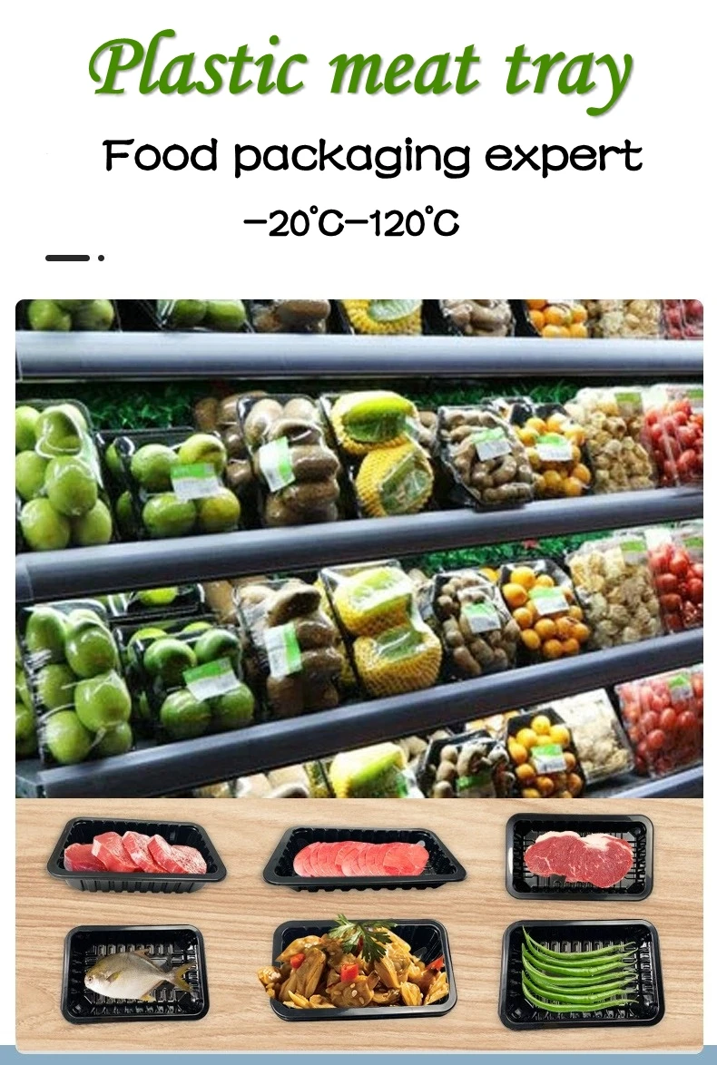 Disposable Black PP Meat Packaging Trays Lid Rectangular Blister Map ...