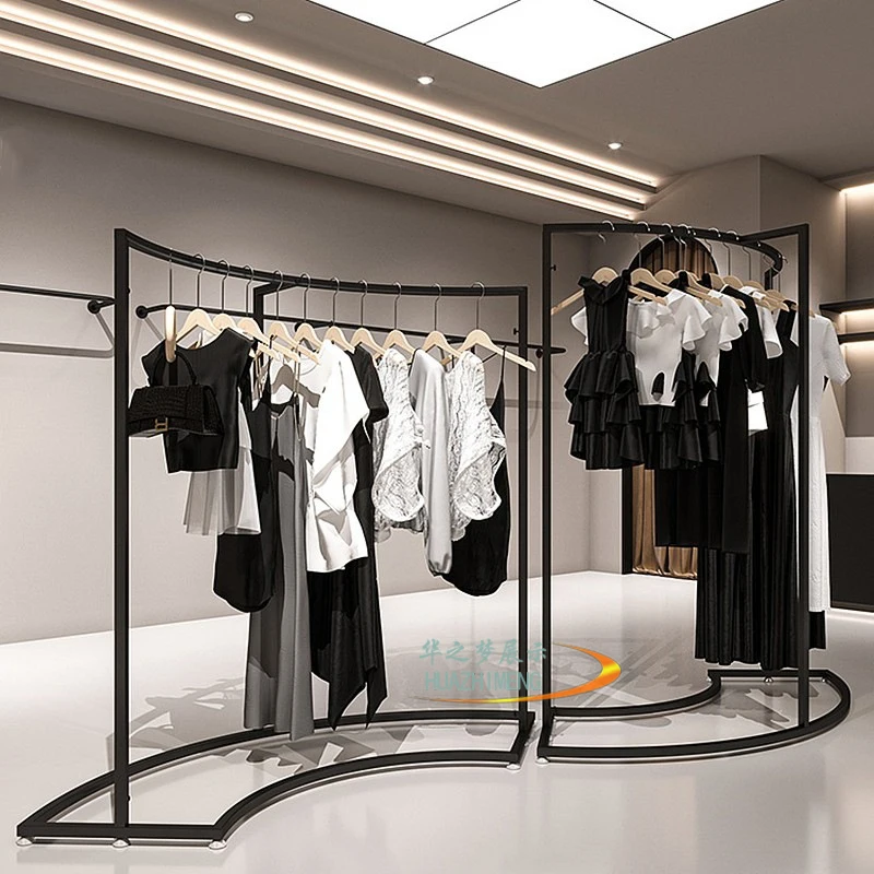 Curve Shape Black Women's Clothing Display Rack Clothes Store Shelf ...