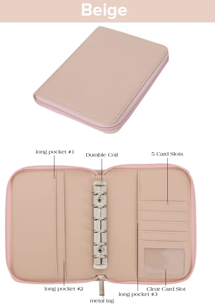 A7 Saffiano Leather 6 Ring Zipper Binder Planner - Eco-Friendly ...