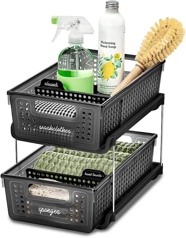 Divided Slide-out Storage Bins Under Sink And Cabinet Organizer Rack ...