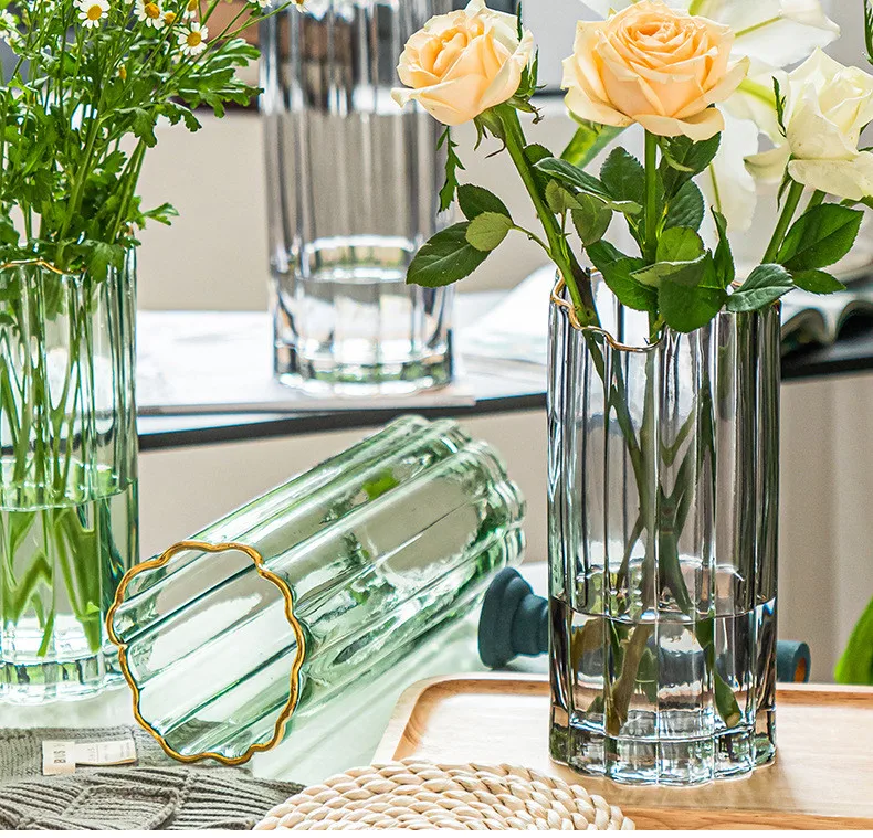 Modern Light Luxury Transparent Glass Vases Popular High-end Gilt-edged ...