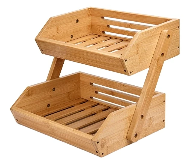 Bamboo 2 Tier Vegetable Fruit Storage Basket Kitchen Shelf Organizer ...