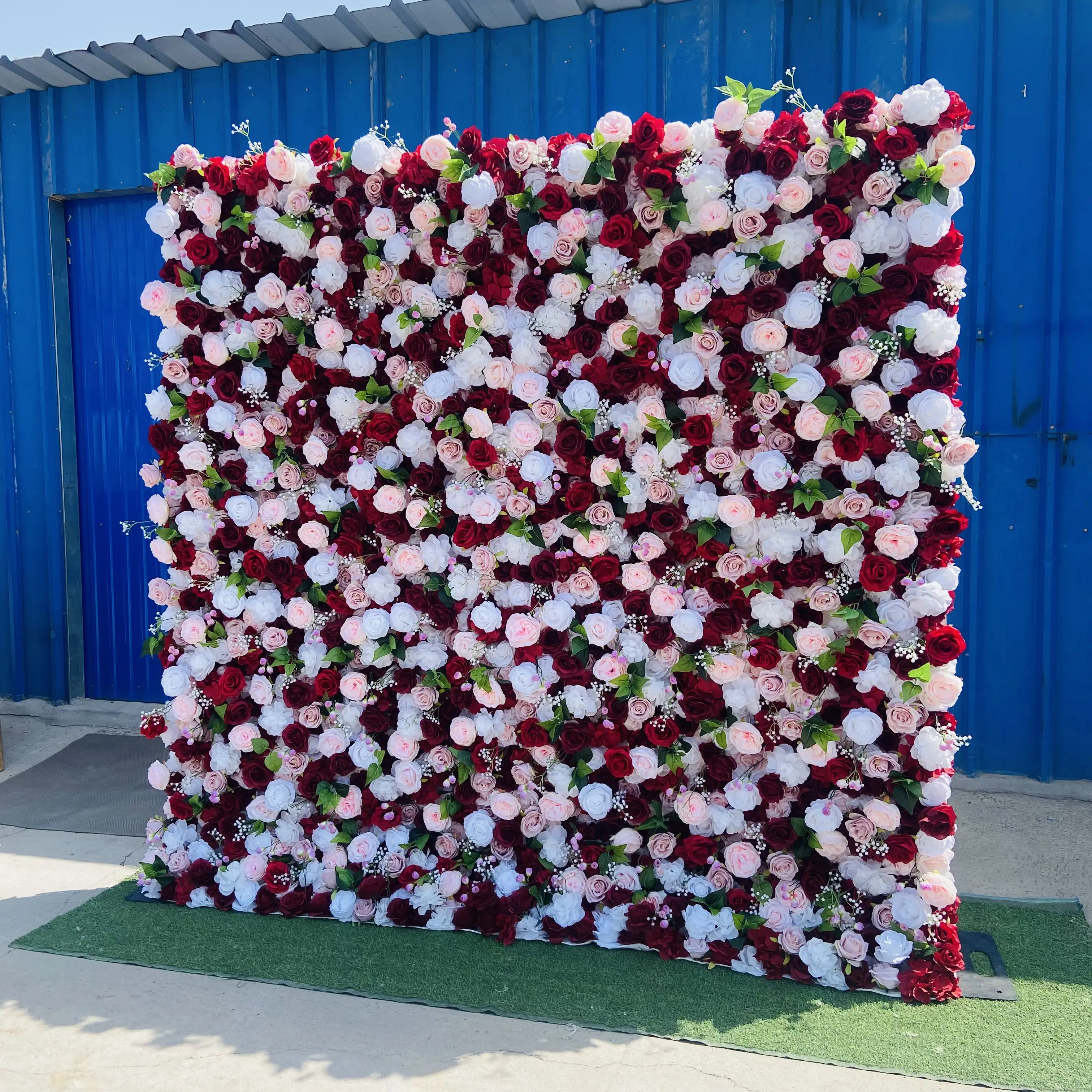 D-FW037 Wedding christmas plastic flower wall 3d 5d roll up flower wall ...