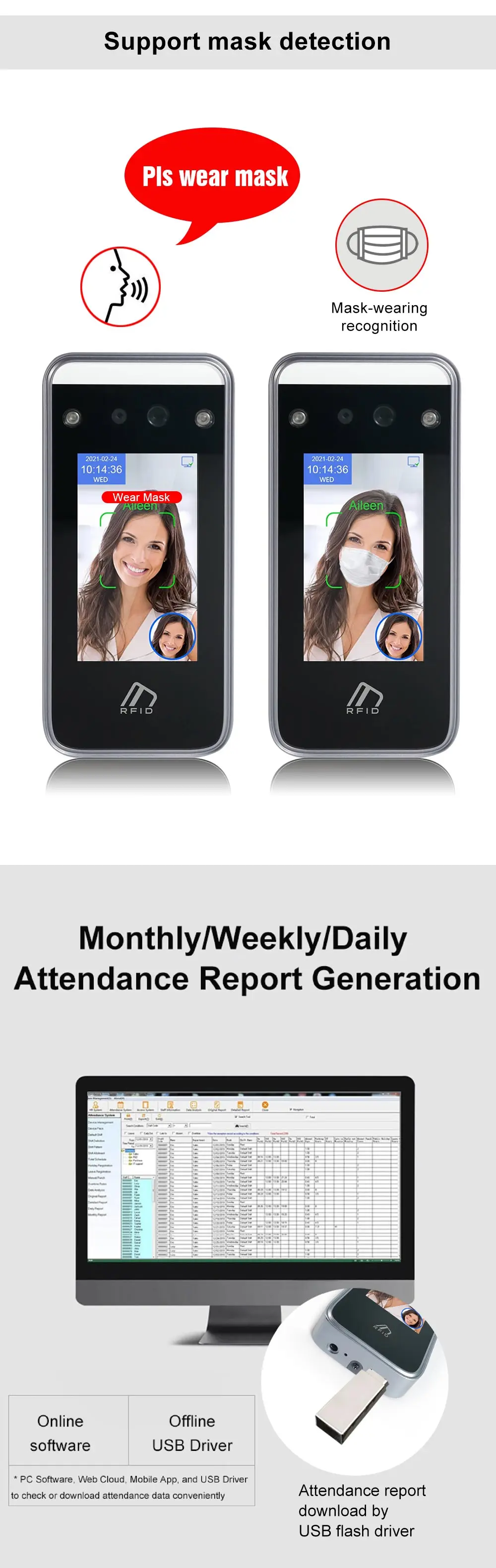 Timmy Rfid NFC Readers Time Attendance System Face Recognition ...