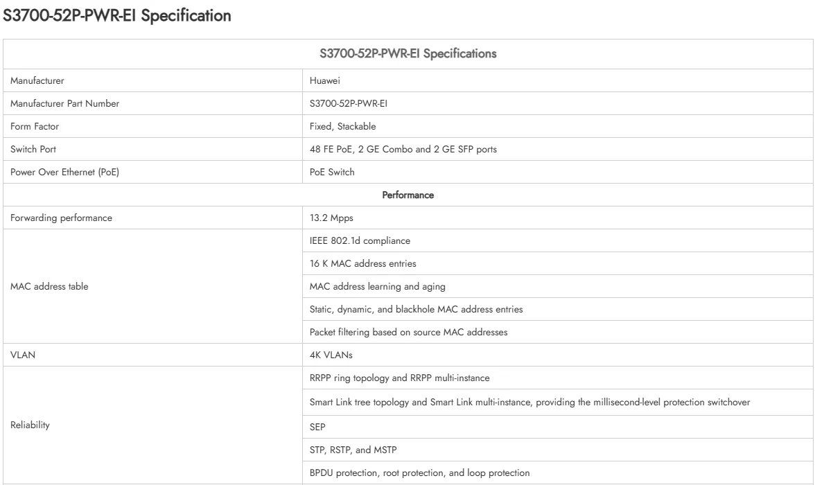 Original Huawei S3700 Series Switches Layer 3 Switches S3700-52p-pwr-ei ...