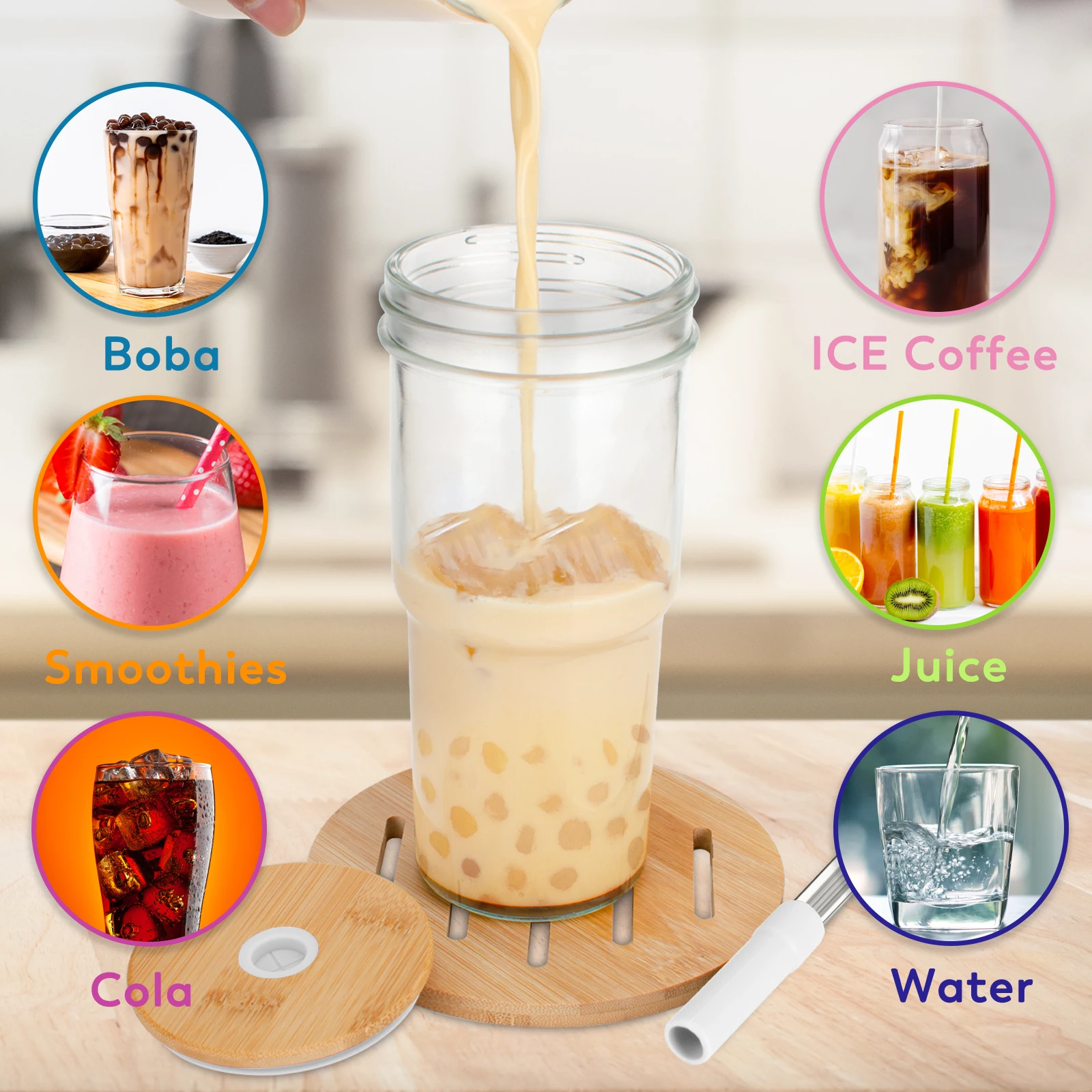 Reusable Boba Cup Boba Tea Cup Tumbler Canvas Sleeve Boba Tea Cup With ...