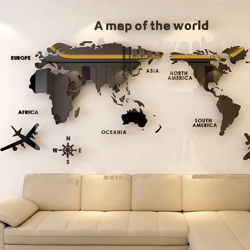 Acrylic 3d Wall Stickers World Map Wall Decal For Office Decoration ...