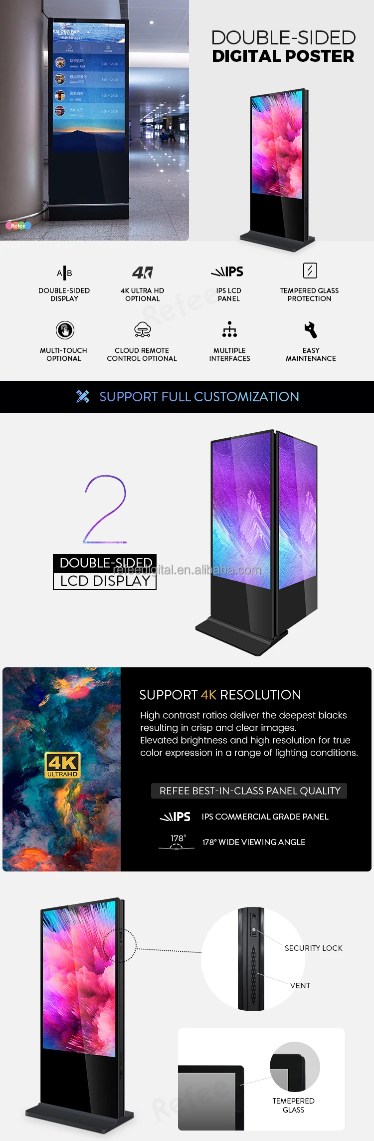 4K Dual Screens Totem Android Floor Stand Touch Screen Kiosk