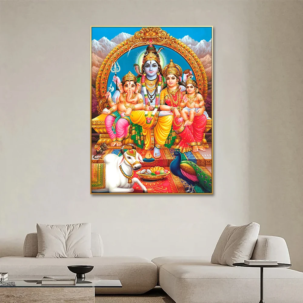 Huamiao Shiva With Shakthi Family 3D Wall Picture Hindu God Wall Poster ...