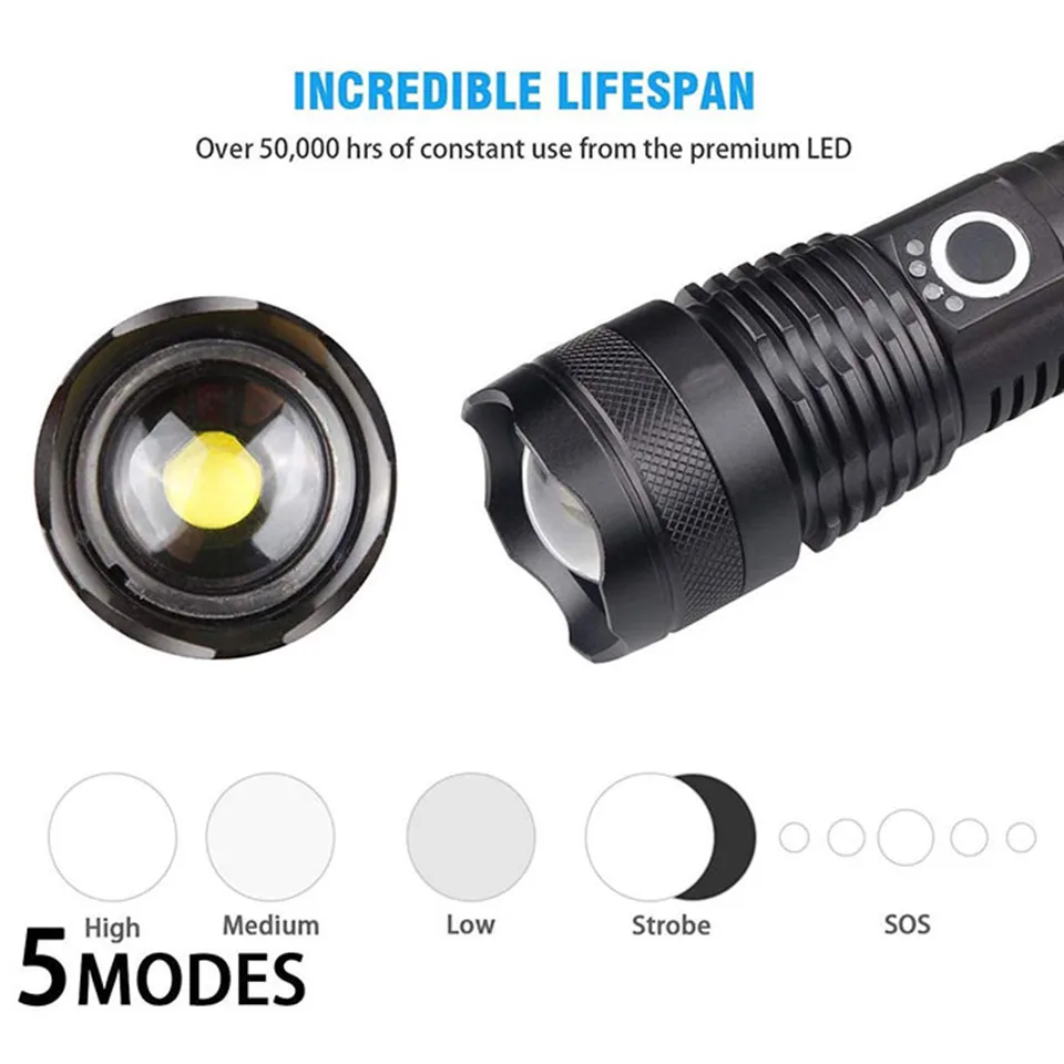 P50 Torch Light High Power Rechargeable Led Flashlight 100000 Lumens ...