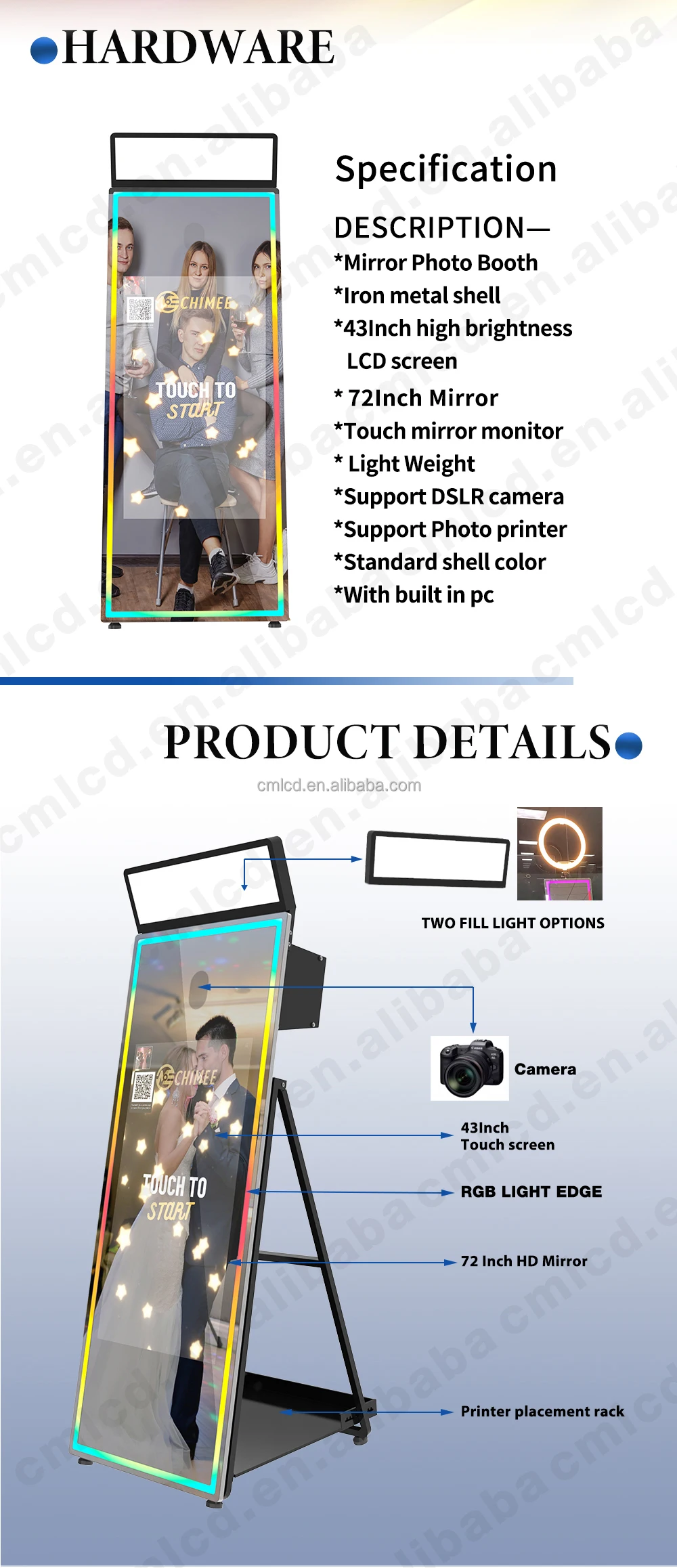 2024 Mirror Photo Booth Stand 43 Inch Lcd Touch Screen Monitor With Flight Case Photo Booth ...