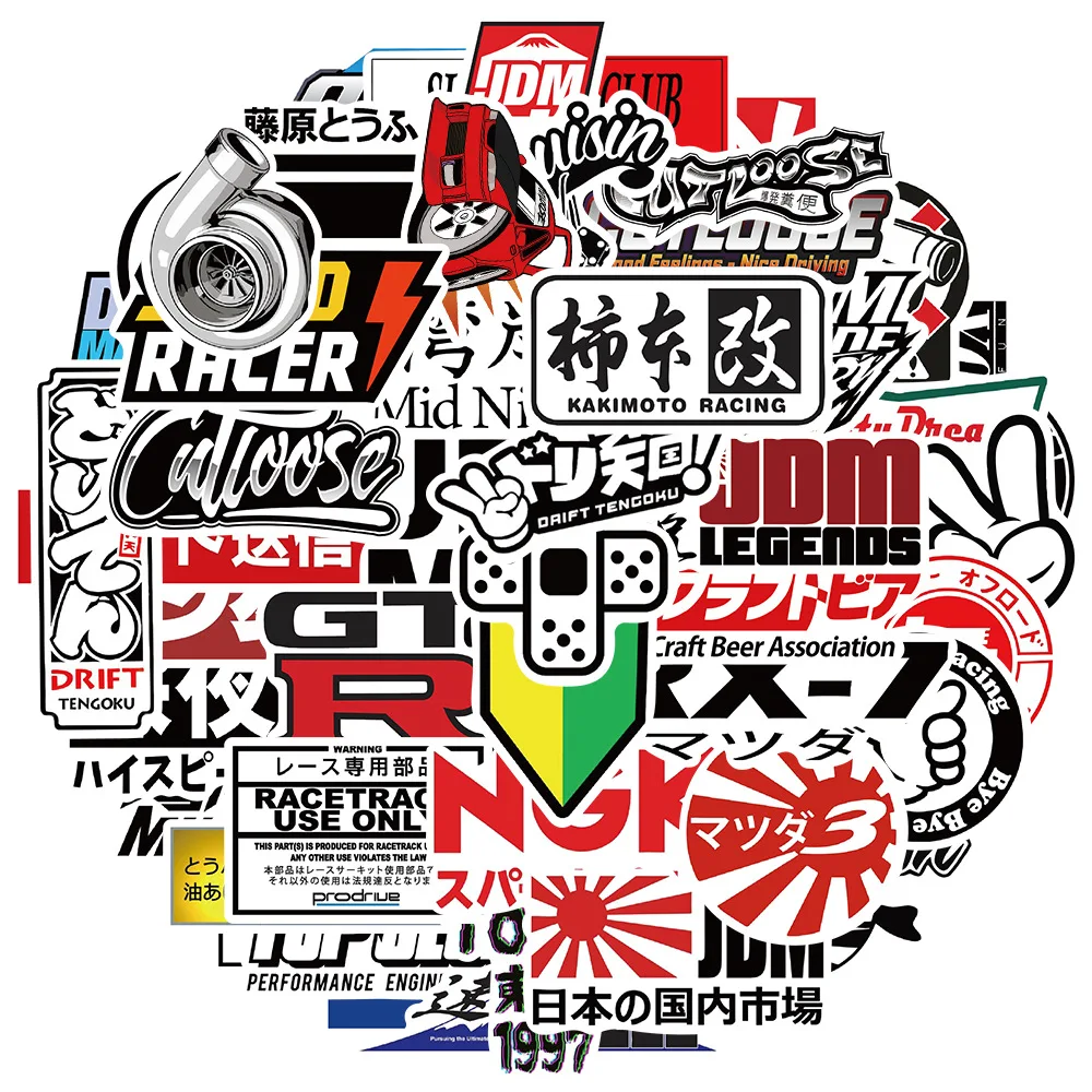 50PCS Cool Japanese Seapunk Racing Car Decals Harajuku Street Style JDM ...