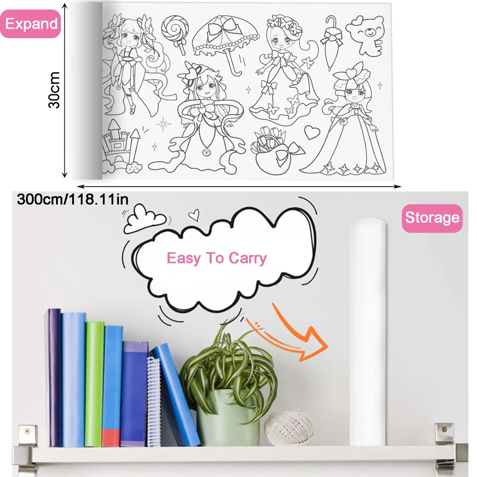 Coloring Roll for Kids Sticky Coloring Poste for Toddlers,Drawing ...