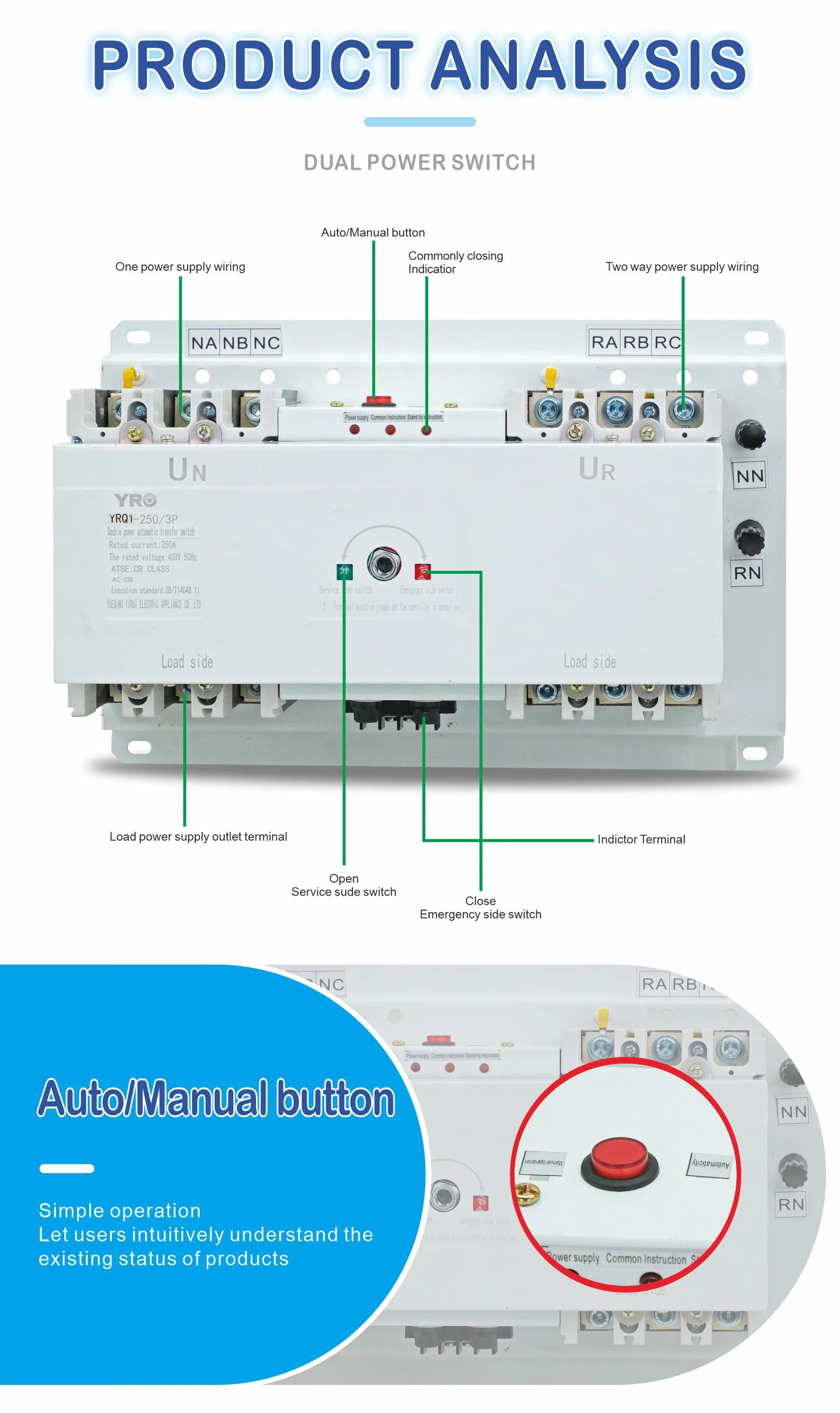 Double-power Automatic Transfer Switch 200 Amp 300A ATS