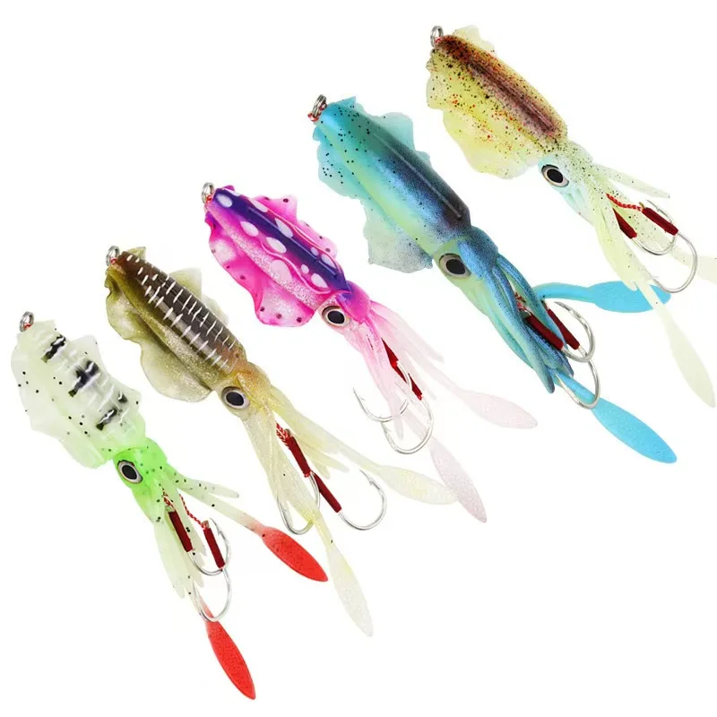 Soft Octopus Bait With Lead Double Hook Squid Baits Luminous Simulation ...