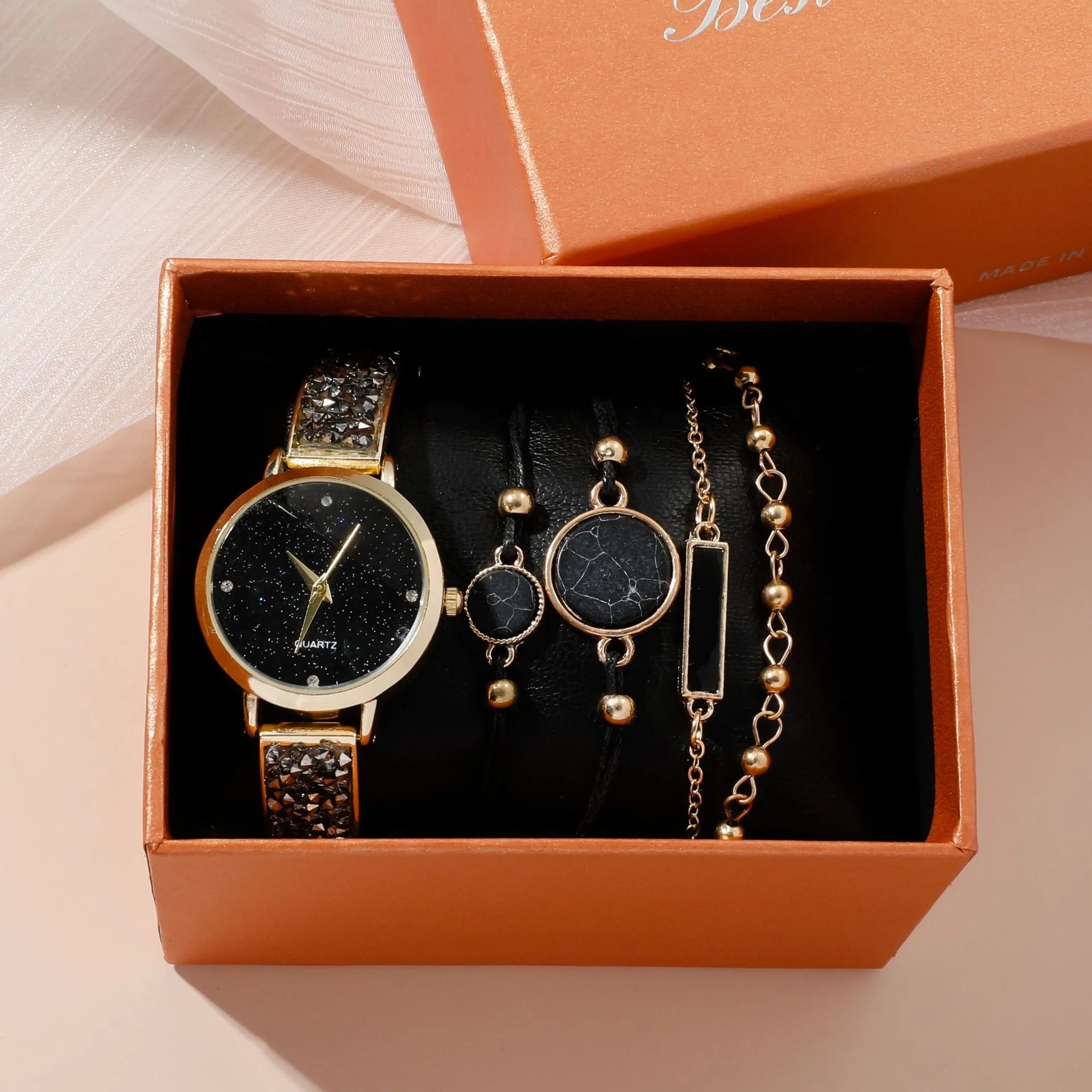 Starry Sky 5pcs Girl Watch Gift Set Minimalist Gold Ladies Watch Set ...