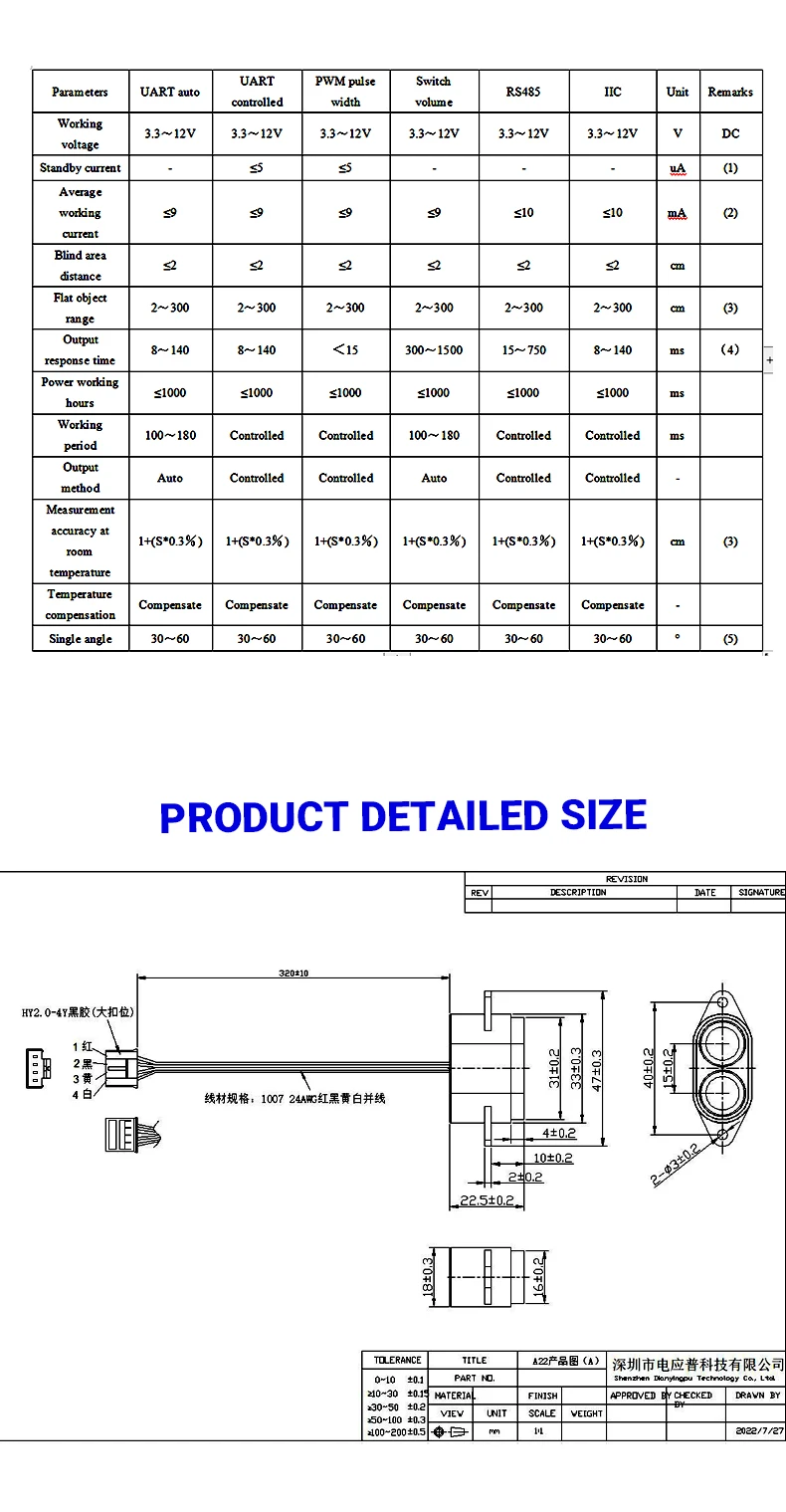 DYP-A22 Ultrasonic Sensor for Obstacle Avoidance & Racing