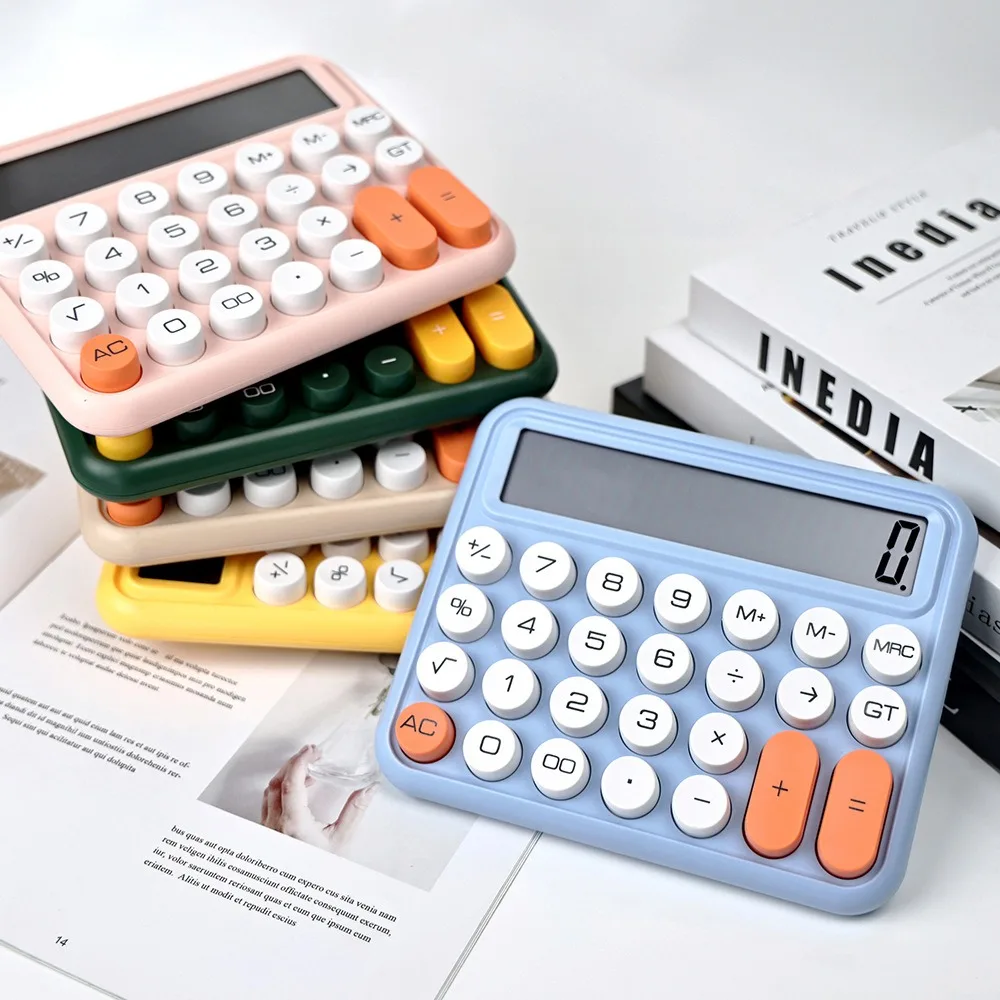 12 Digit Ergonomic Mechanical Button Calculator Desktop Cute Large ...