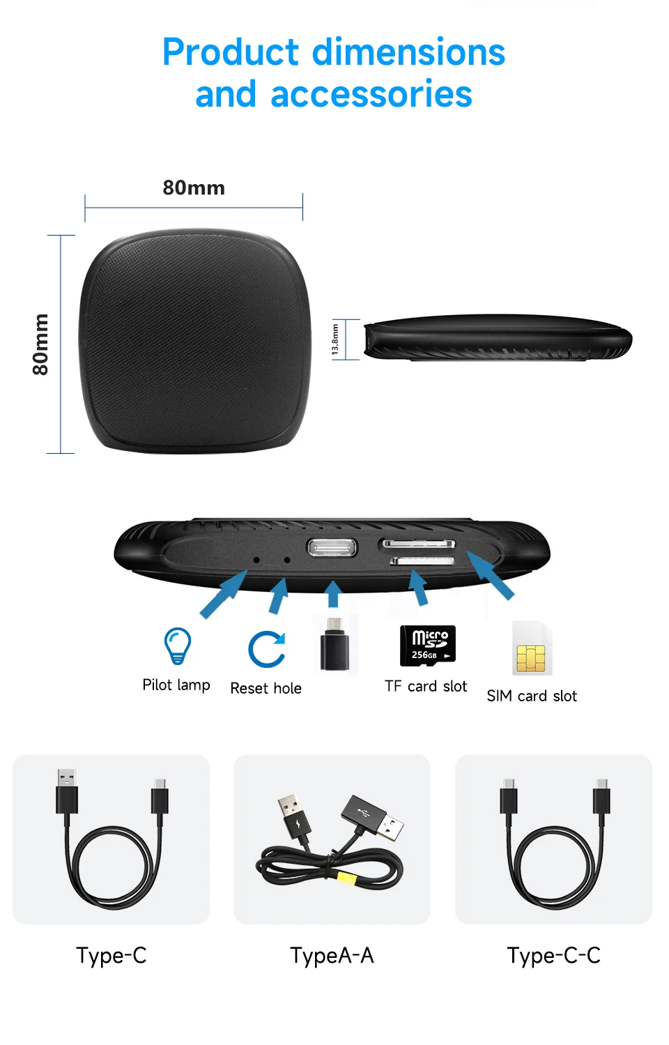 Portable Beloauto CarPlay Android Auto Mini AI Box Android13 Wired ...