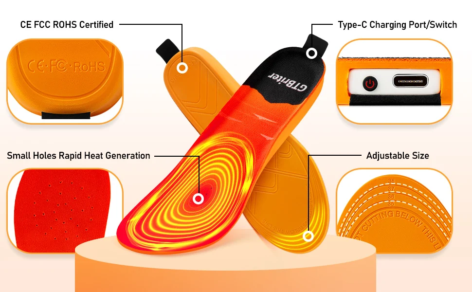 3.7v 7000mah Battery App Control Self Heated Shoes Insoles Electric ...