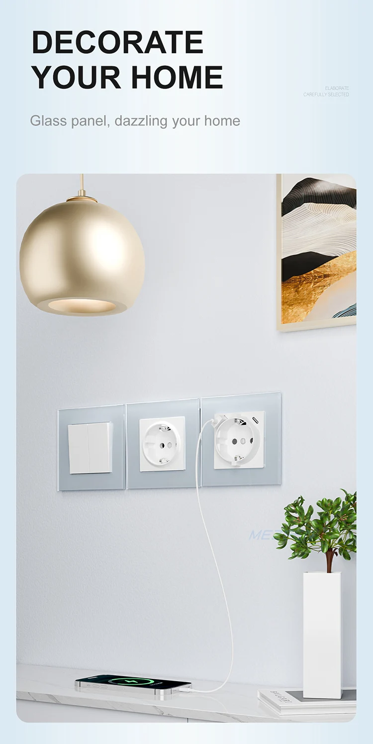 O 220 Volt Schuko 2p+e Socket With Usb Type A Type C Outlets Glass ...