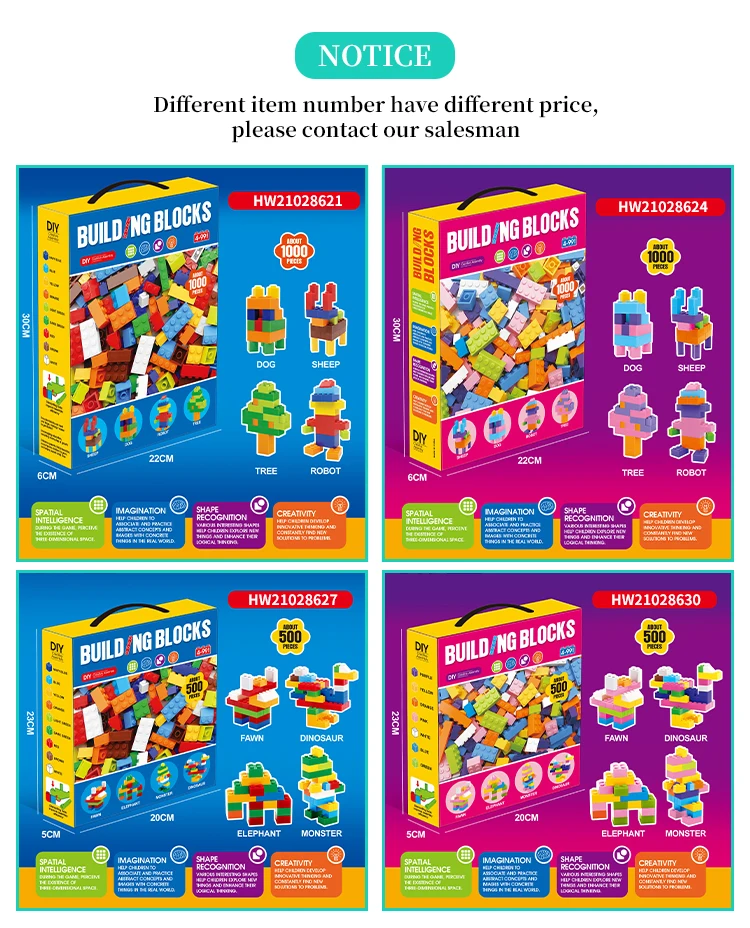 HW 500/1000pcs Blocks ABS Plastic Bricks DIY Kit for Kids
