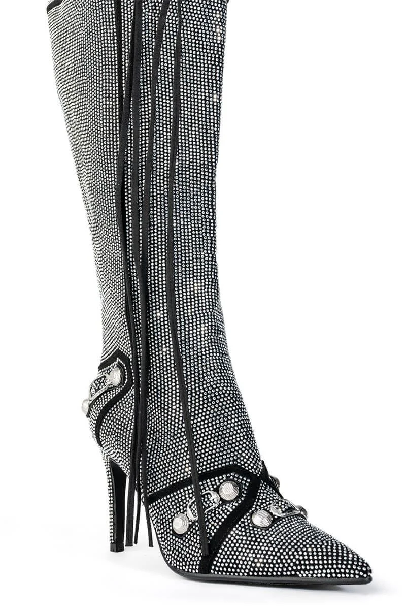 Womens Knee High Diamonds Long Boots Crystal Fashion High Heel Boots ...