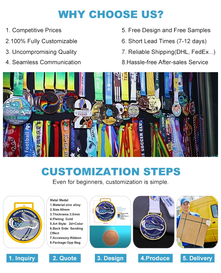 Customised Gold 5k 10K Running Swimming Football Medals