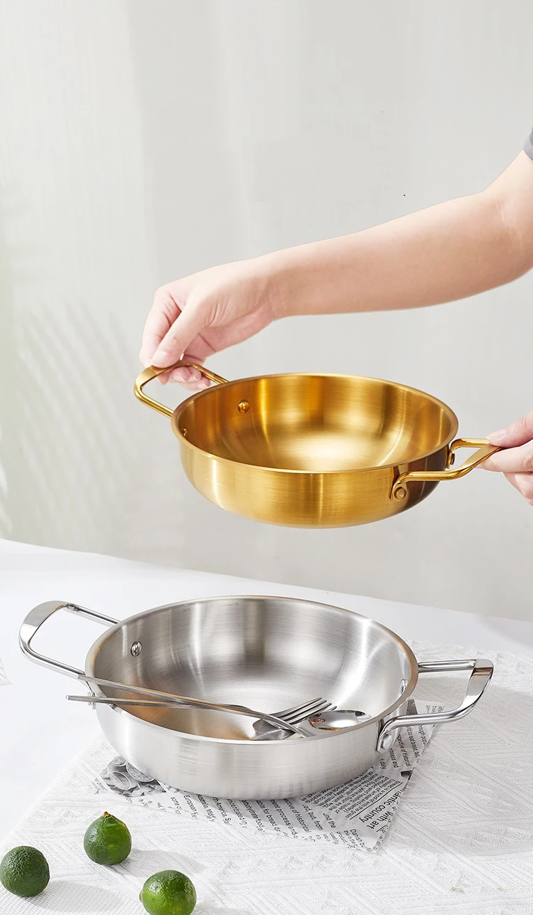 Double Handle Stainless Steel Metal Frying Pan Nordic Family High-end ...