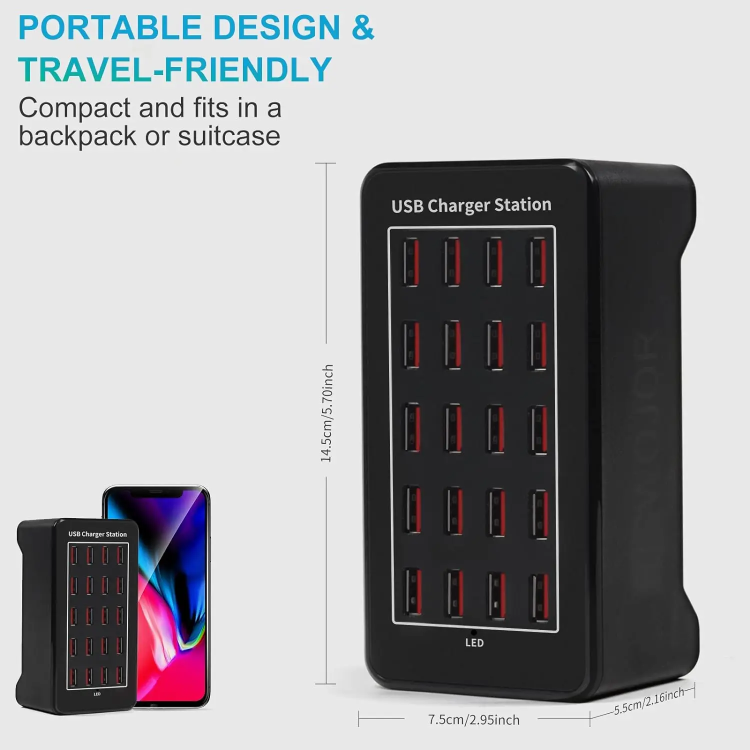 20 Ports 100W(20A) Multiple USB Charger Station Multiport USB Charging ...