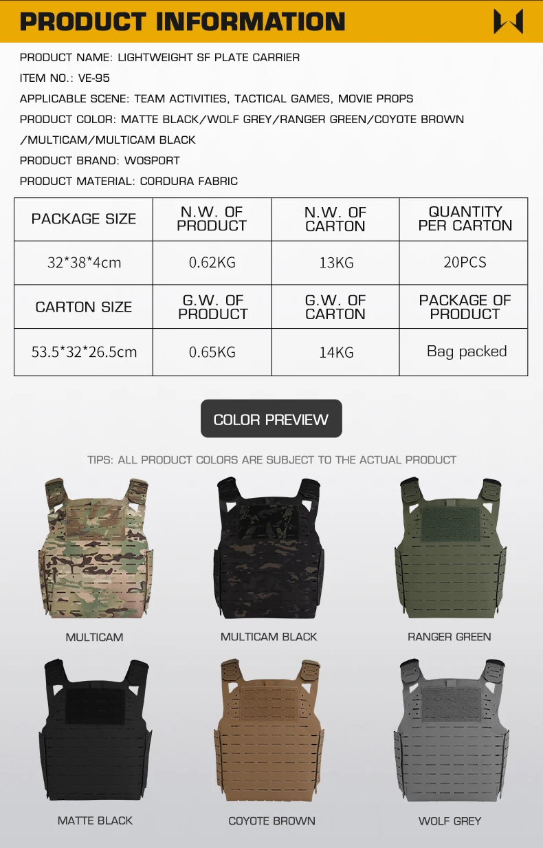 Wosport Cordura Lightweight Sf Plate Carrier Quick Release Outdoor Vest ...