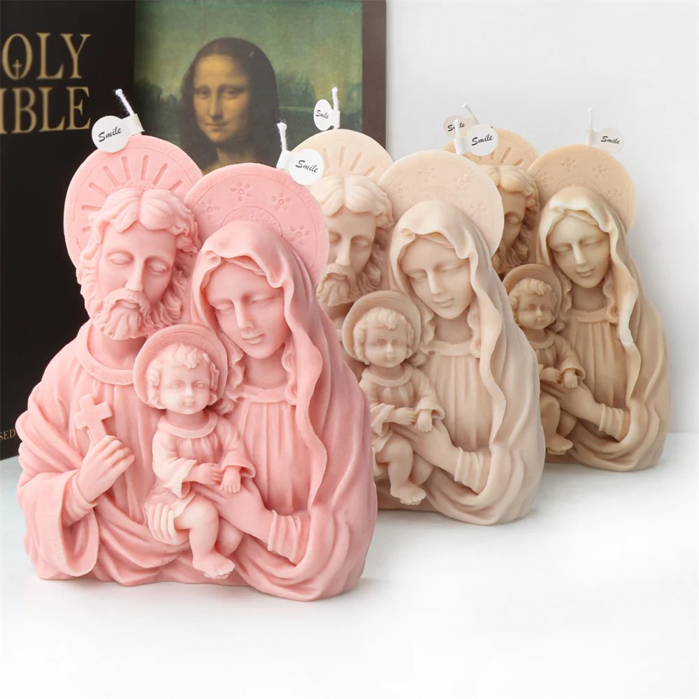 Catholic Holy Family Jesus Mary With Child Figurine Candle Mold Art ...