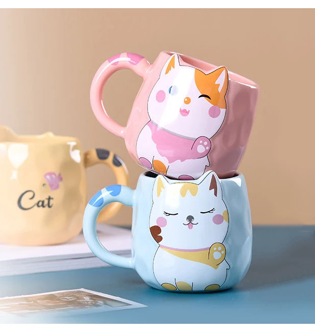 Cute Ceramic Cat Mug Cartoon Animal Coffee Mug Cat Lovers Ceramic Cup ...
