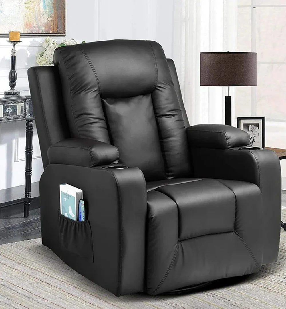 XIHAO Home Living Room Comfortable Massage Black Leather Reclining Sofa Swivel Rocking Recliner ...