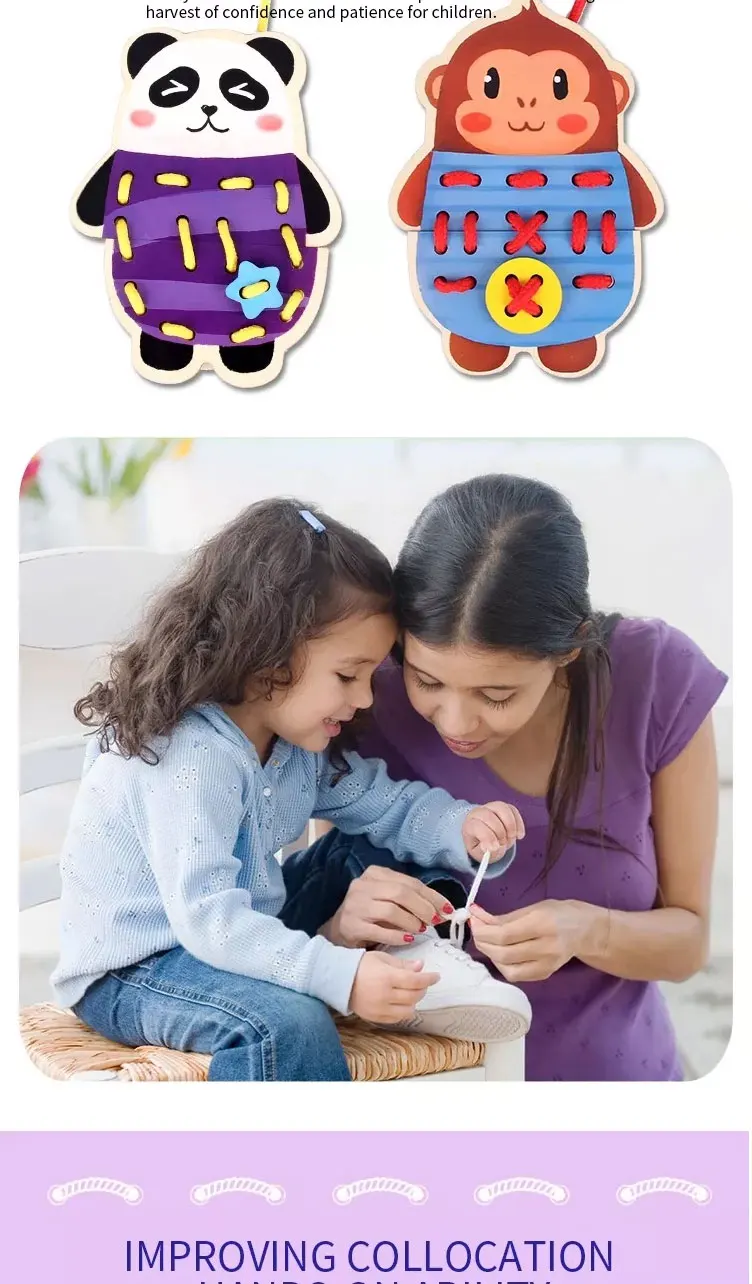 Animal Threading Wooden Diy Toys Cartoon Fruit Animal Stringing ...