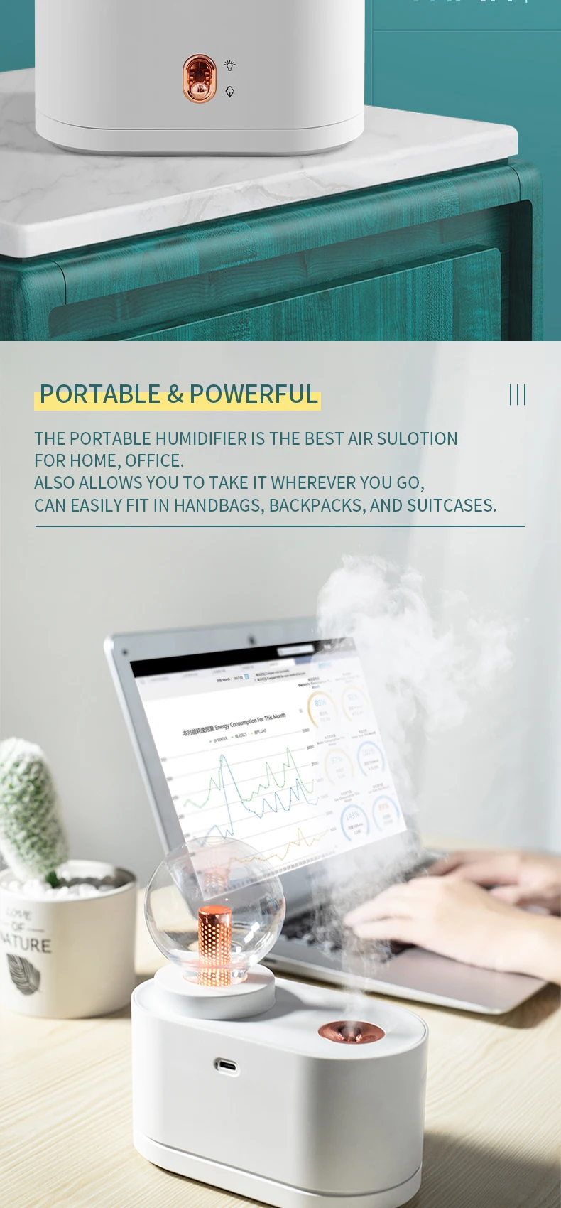 Personal Portable Air H2o Humidifier 350ml Water Portable Cool Mist ...