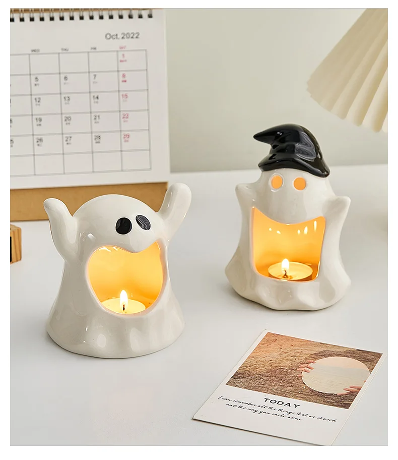 Creative Ceramic Halloween Cute Ghost Candlestick Ornament