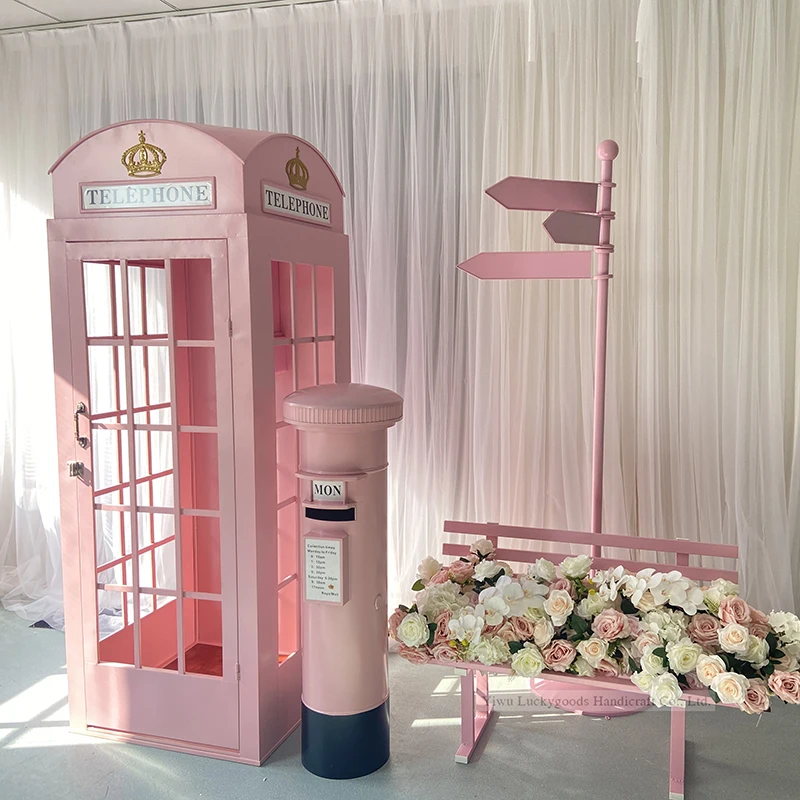 Vintage Pink Telephone Booth Set for Party & Wedding Decor