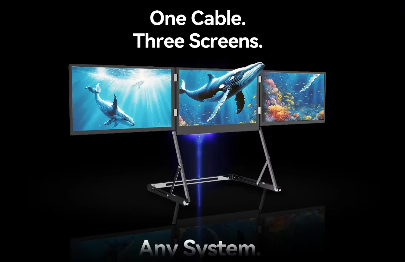 Triple Screen Monitor TriCreate 15.6 1080P FHD USB-C Aluminum Portable ...