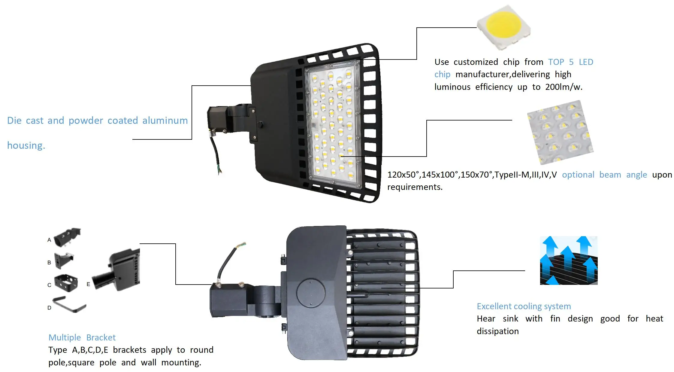 Outdoor Street Light 100W 150W 200W IP66 Waterproof Area Shoebox High ...