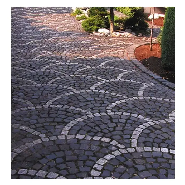 Black Basalt Paver Stone Fan Shape Cobble Stone Meshed Pavement Mats ...