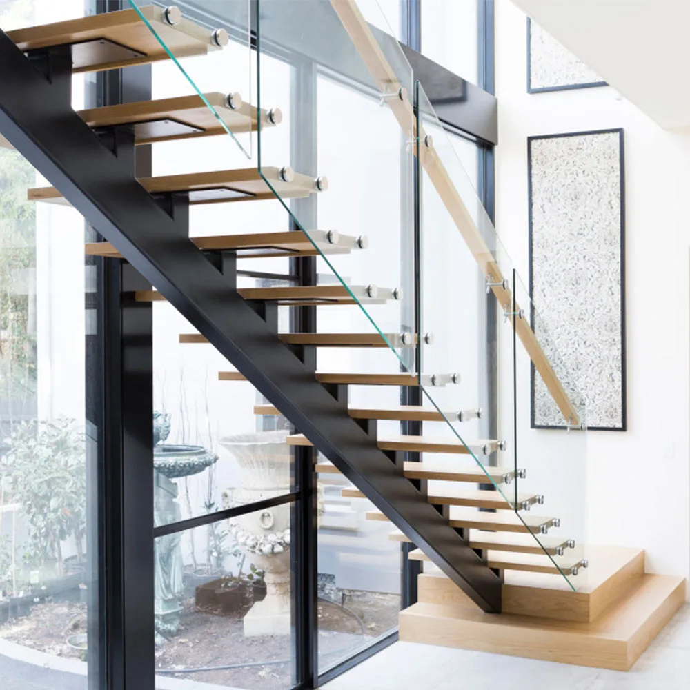 Mono Stringer Prefab Wood Staircase for Modern House Projects