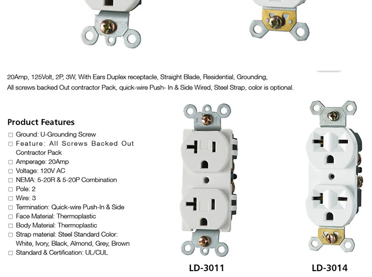 Hungso Standard Duplex Receptacle 15a 20a 120v Universal Wall Socket ...