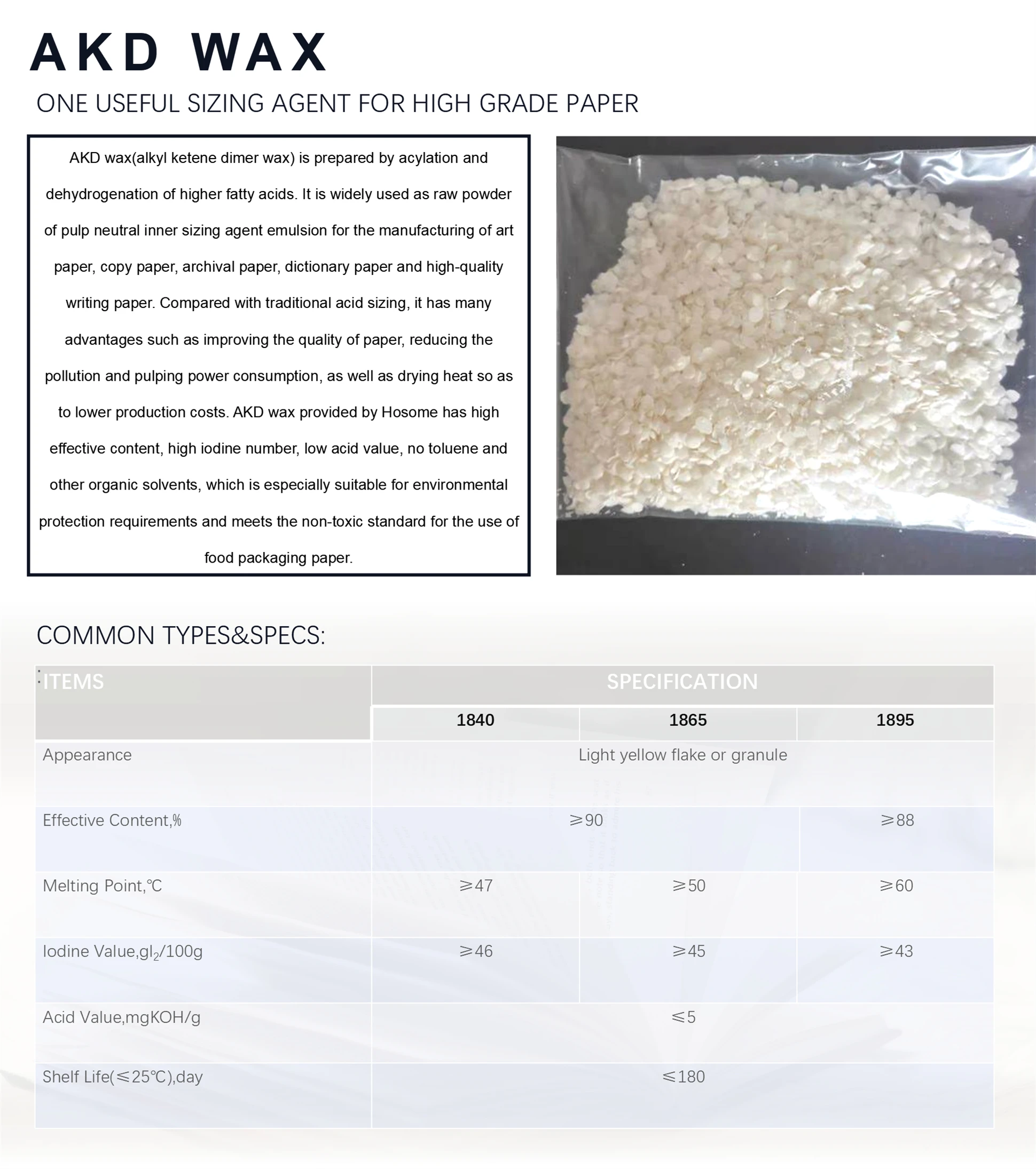 HOSOME AKD Wax - Efficient Pulp Neutral Inner Sizing Agent