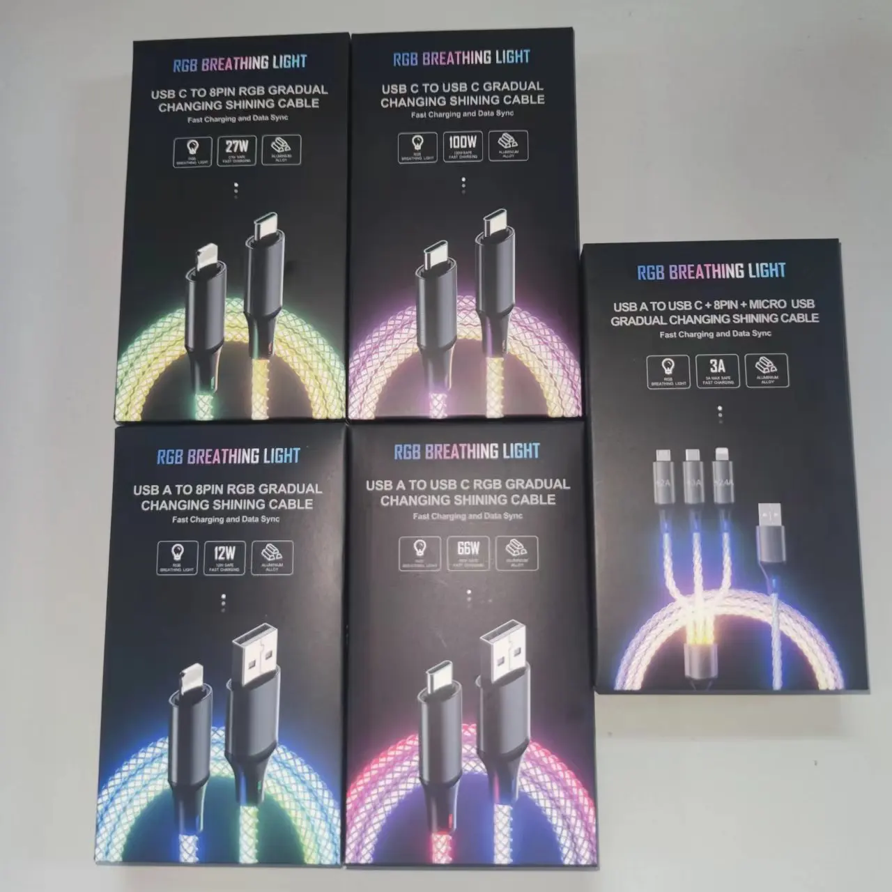 Ilc7a 3ft Led Rgb Light Gradual Usb Fast Charging Cable Strong Copper ...